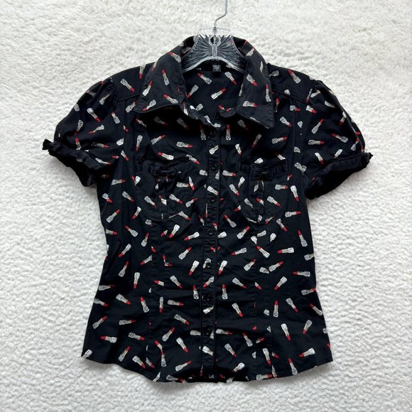 bebe | Tops | Y2k Vintage Bebe Lipstick Blouse M Medium Black Goth ...